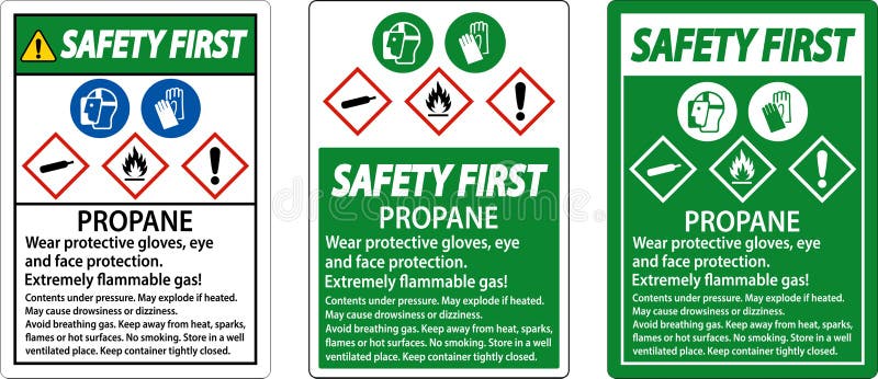 Safety First Propane Flammable Gas PPE GHS Sign Stock Vector ...