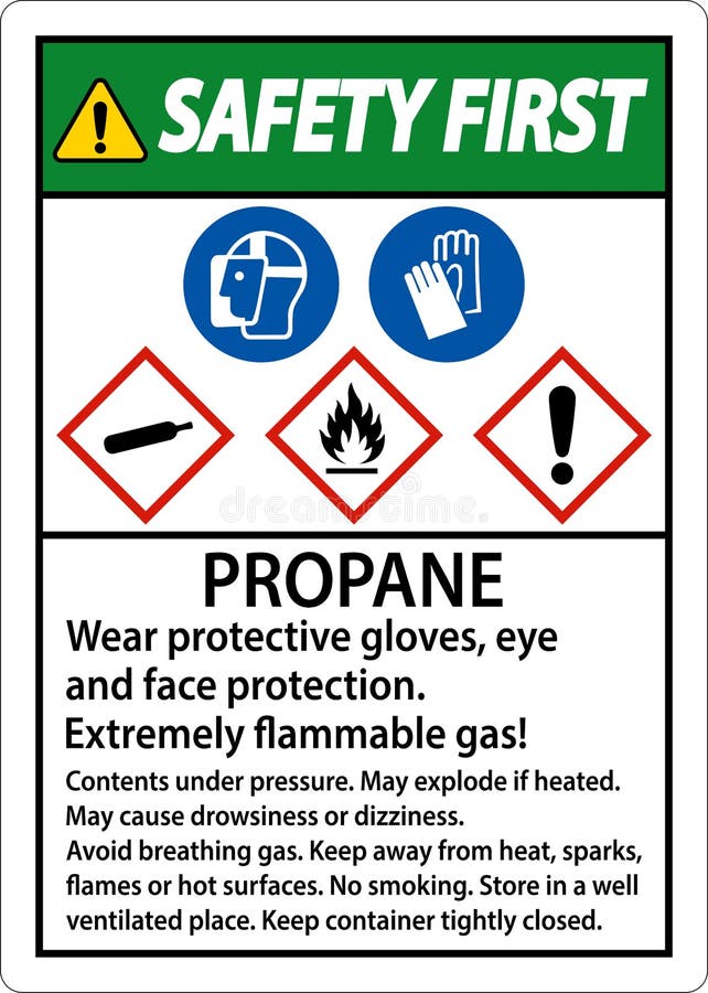 Safety First Propane Flammable Gas PPE GHS Sign Stock Vector ...