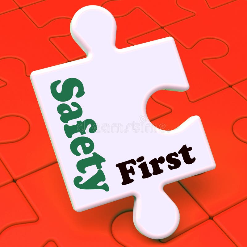 Safety First Puzzle Shows Caution Protection and Hazards Stock ...