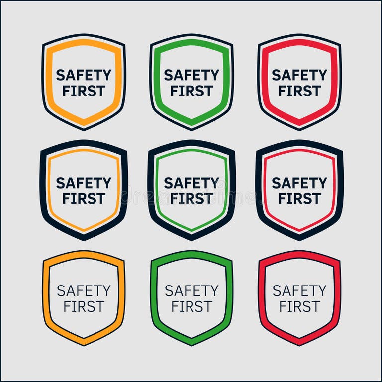 Safety First shield set stock illustration. Illustration of shield ...