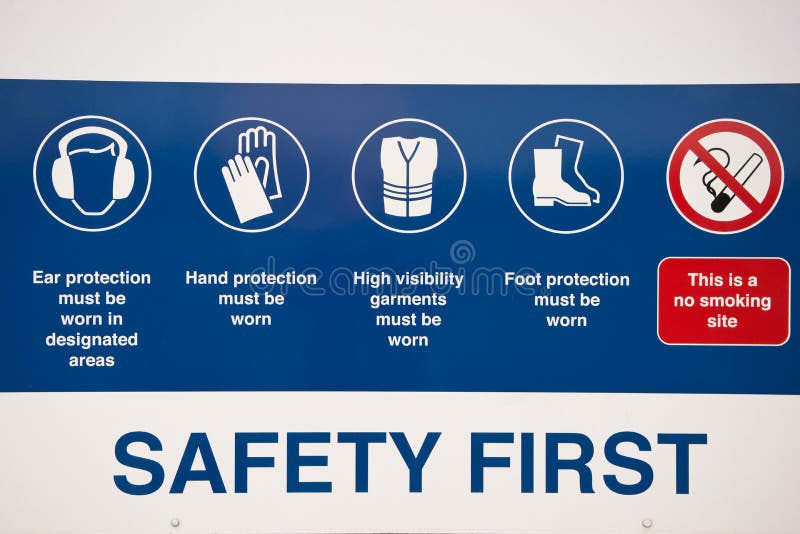 Safety first sign stock photo. Image of blue, plant, landscape - 9029878