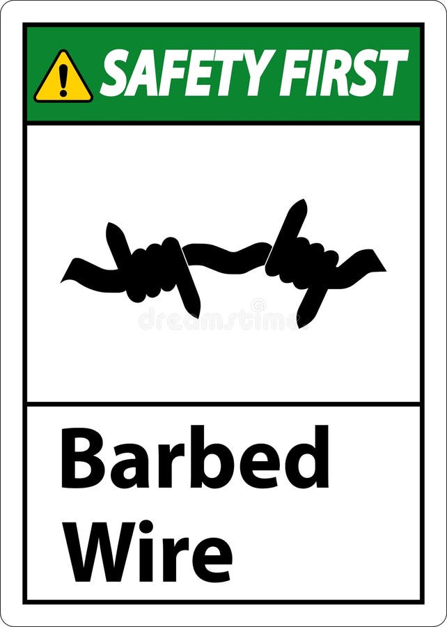 Safety First Sign Barbed Wire on White Background Stock Vector ...