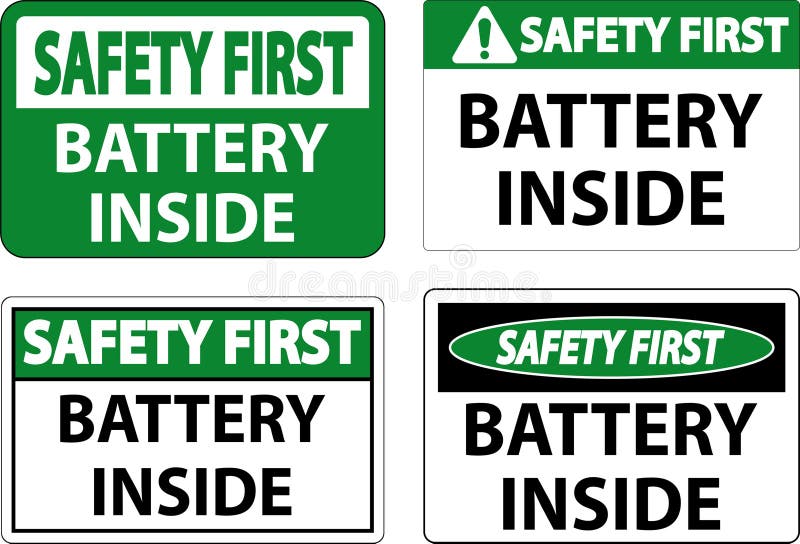 Safety First Sign Battery Inside on White Background Stock Vector ...