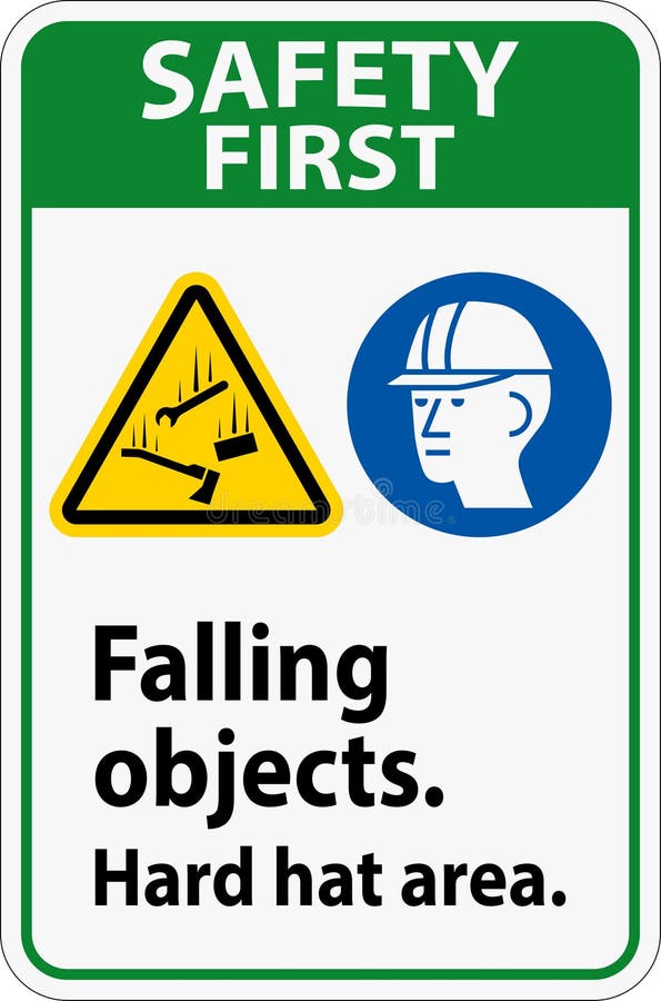 Safety First Sign, Falling Objects Hard Hat Area Stock Vector ...
