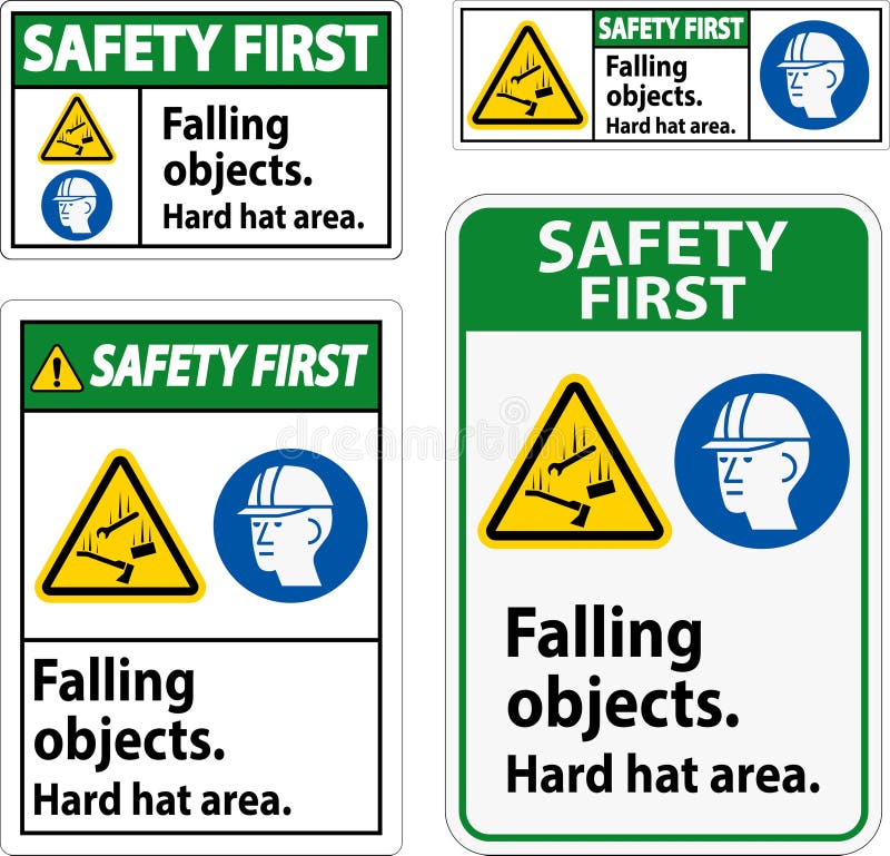 Safety First Sign, Falling Objects Hard Hat Area Stock Vector ...