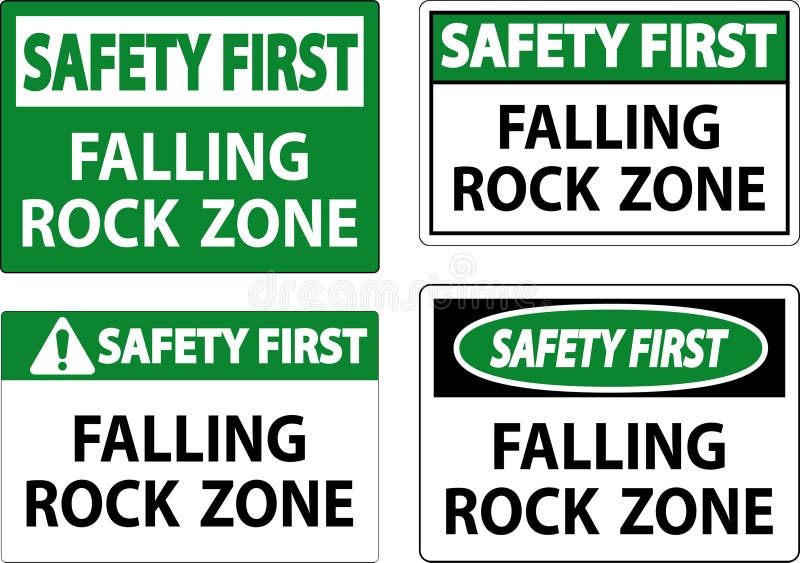 Safety First Sign, Falling Rock Zone Stock Vector - Illustration of ...