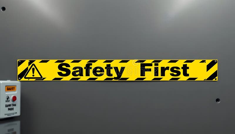 Safety First Sign on Gray Wall with Control Panel Stock Illustration ...