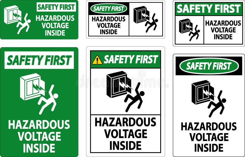Safety First Sign Hazardous Voltage Inside Stock Vector - Illustration ...