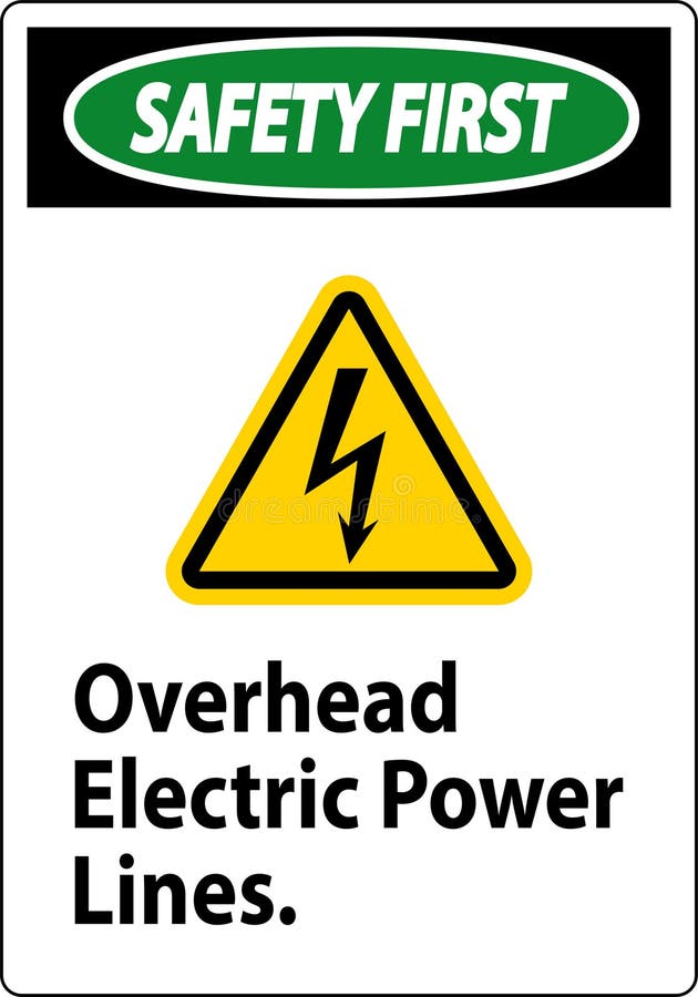 Safety First Sign Overhead Electric Power Lines Stock Vector ...