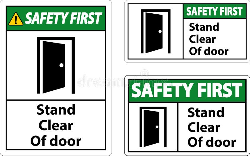 Safety First Stand Clear of Door Symbol Sign on White Background Stock ...