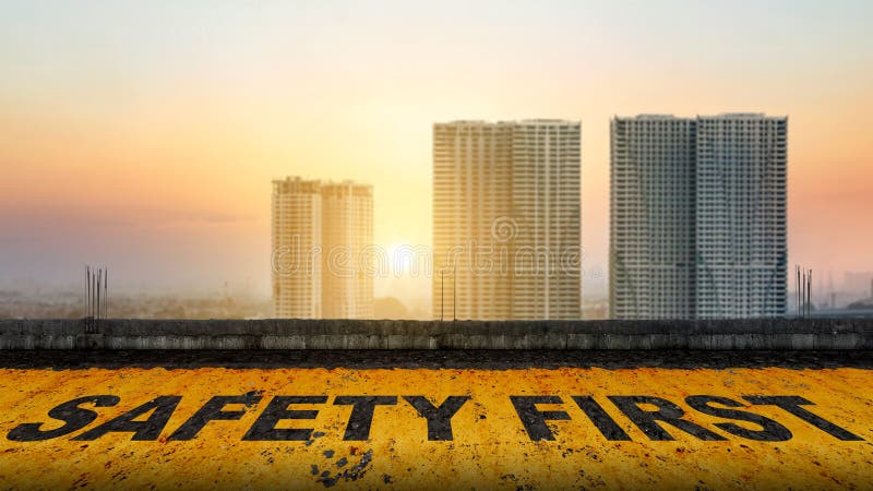 Safety First Text on the Asphalt Road Stock Illustration - Illustration ...