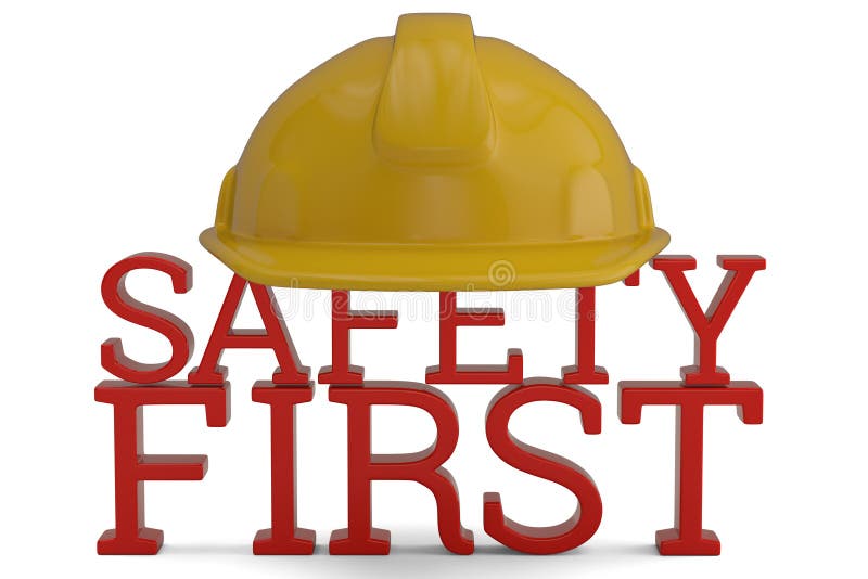 Safety First Text and Helmet Isolated on White Background 3D ...