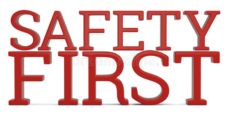 Safety First Text and Helmet Isolated on White Background 3D ...