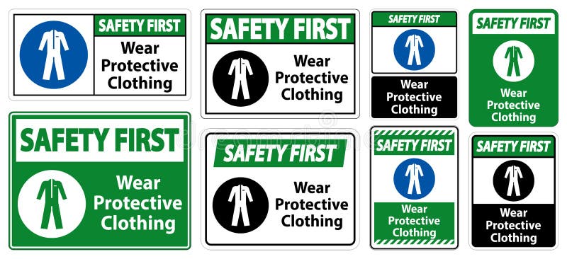 Safety First Wear Protective Clothing Sign on White Background Stock ...
