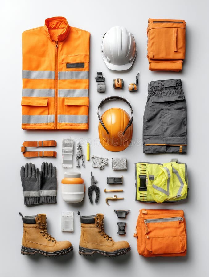 Collage of Construction Site Safety Gear Featuring Helmets, Vests ...