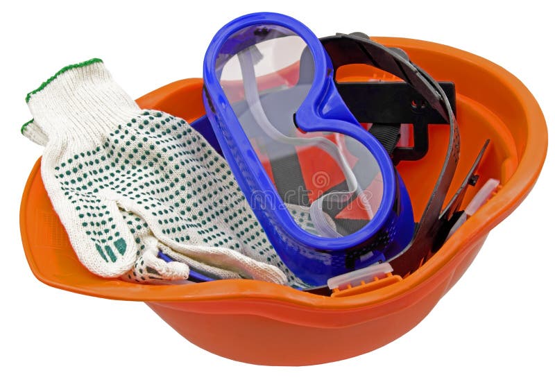 Safety Glasses, Safety Helmet and Working Gloves on White Stock Image ...