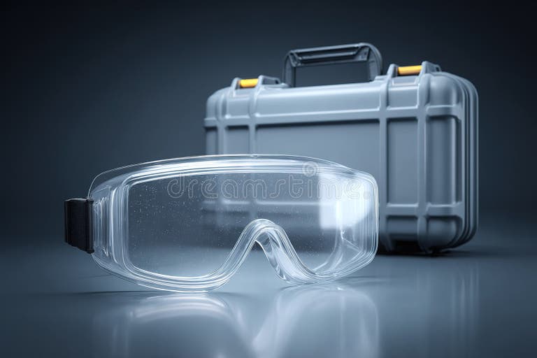 Safety Goggles and Protective Case on a Smooth Surface in a Well-lit ...
