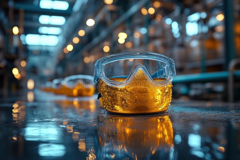 Safety Goggles Sit on a Production Line in a Factory Setting ...