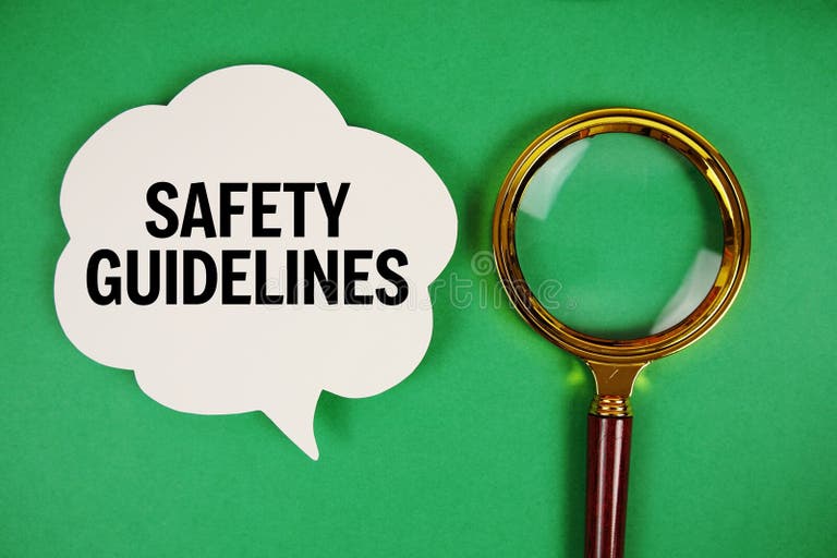 Safety Guidelines Text with Speech Bubble and Magnifying Glass on Green ...