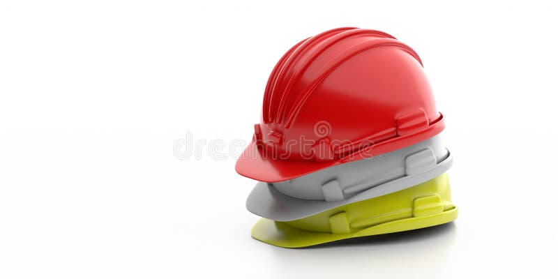 Safety Hard Hats Stack Isolated on White Background, Copy Space. 3d ...
