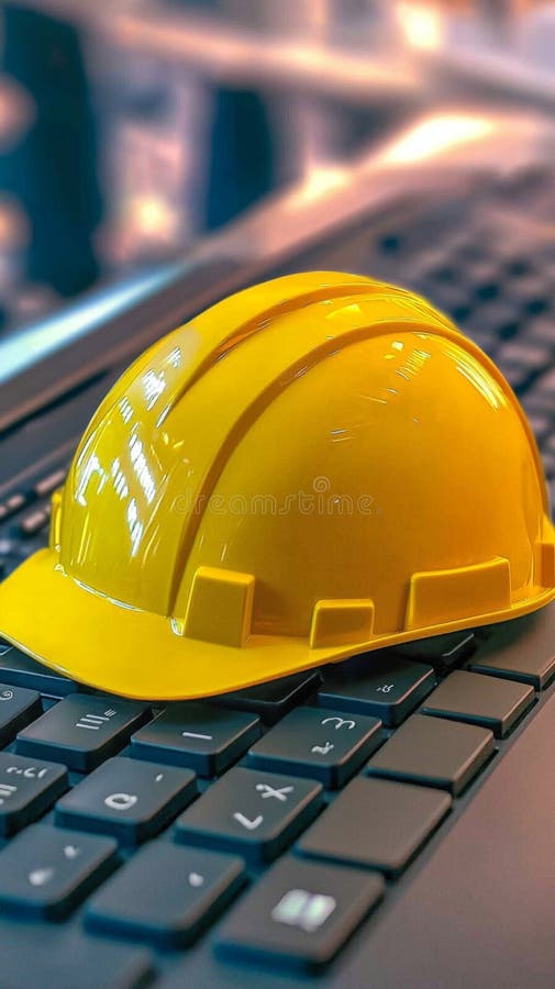 Safety Helmet on a Computer Keyboard Illustrating Workplace Safety and ...