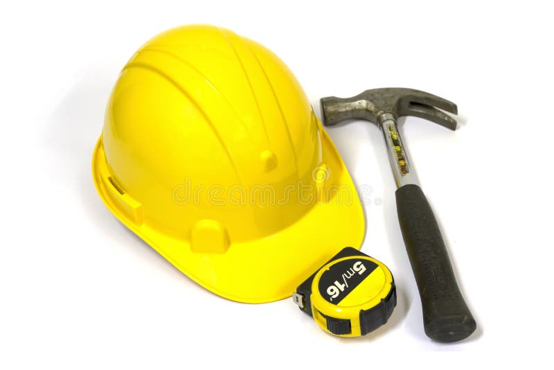 Safety Helmet, Construction Helmet with Working Tools on White ...
