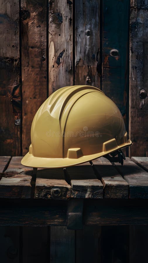 Safety Helmet Displayed on Wooden Table Stock Photo - Image of measures ...