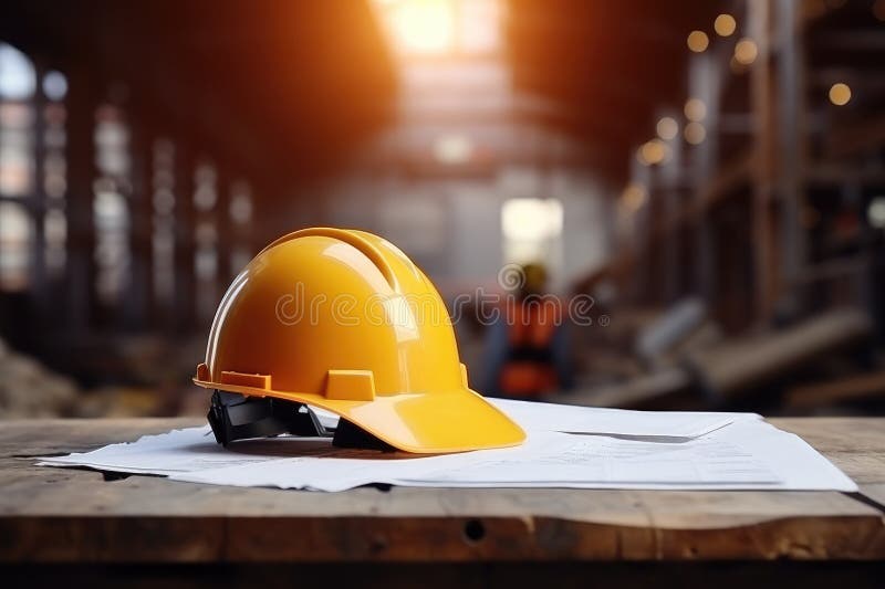 Safety Helmet and Drawings Against the Background of a Building Under ...