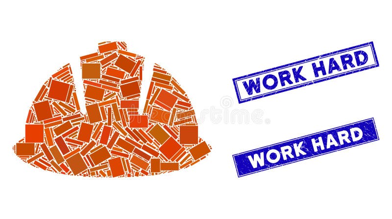 Safety Helmet Mosaic and Scratched Rectangle Work Hard Stamp Seals ...