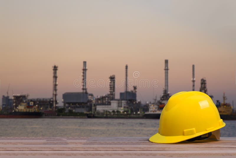 Safety Helmet in Refinery Plant Site. Worker Safety and Protect Head ...