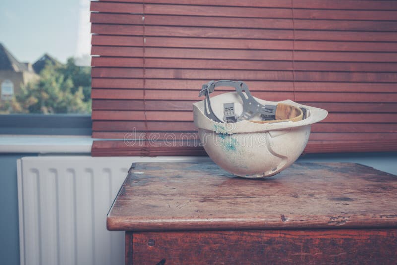 Safety helmet on table stock image. Image of wooden, concept - 45353069