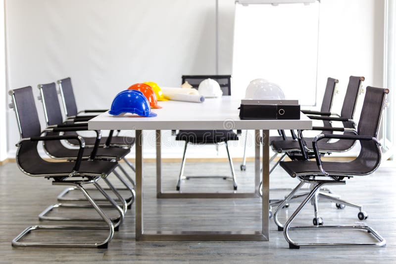 Safety Helmet on Table in Office , Engineer Concept Teamwork of Stock ...