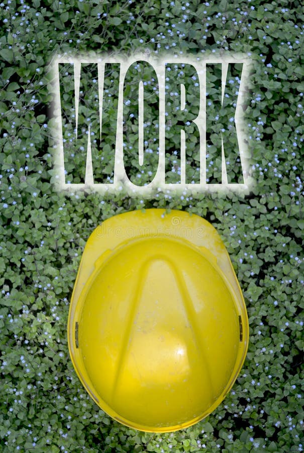 Safety Helmet with Text Work on Green Background Stock Photo - Image of ...