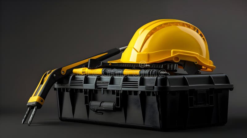 Safety Helmet with Tools in the Black Container Stock Illustration ...