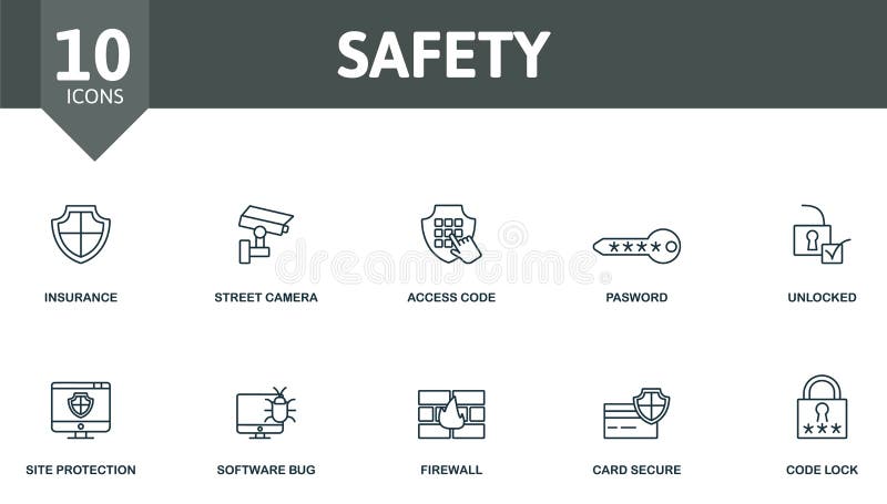 Safety Icon Set. Contains Editable Icons Security Theme Such As ...
