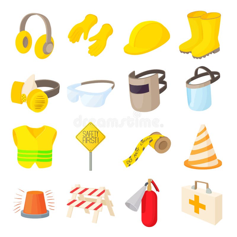 Safety Icons Set, Cartoon Style Stock Vector - Illustration of help ...