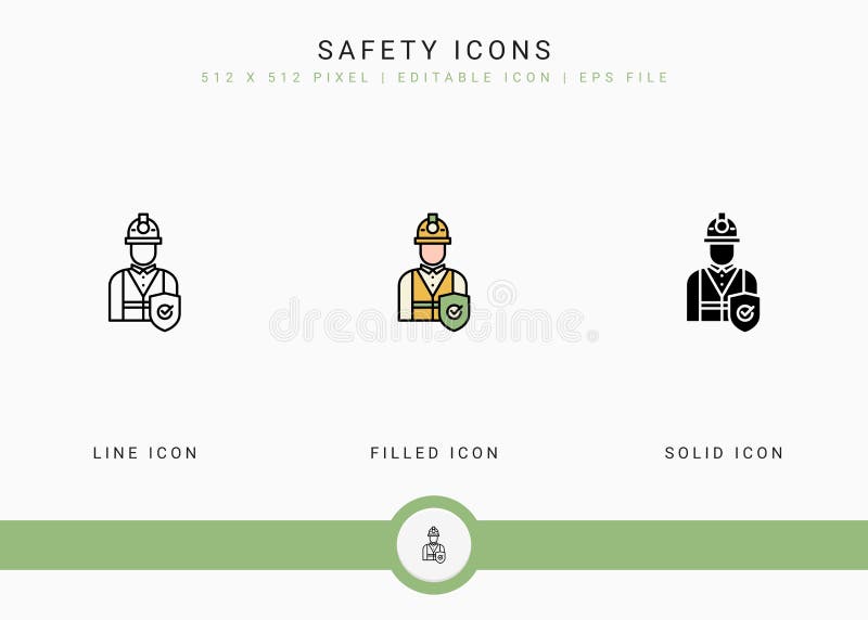 Safety Icons Set Vector Illustration with Solid Icon Line Style. Secure ...