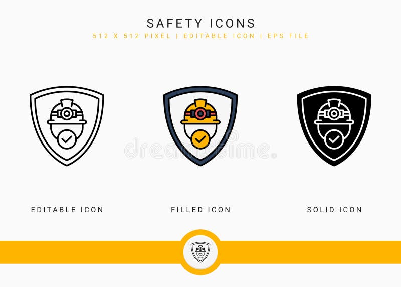 Safety Icons Set Vector Illustration with Solid Icon Line Style. Secure ...