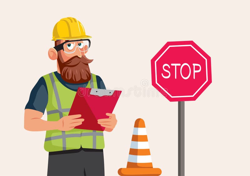 Safety Inspector on Construction Site Vector Cartoon Character Stock ...