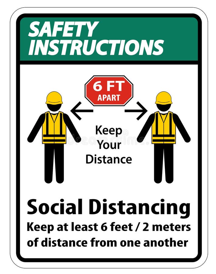 Safety Instructions Social Distancing Construction Sign Isolate on ...