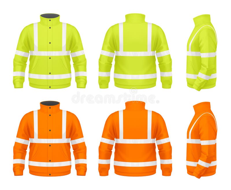 Safety Jacket Security. Yellow Work Uniform with Reflective Stripes ...