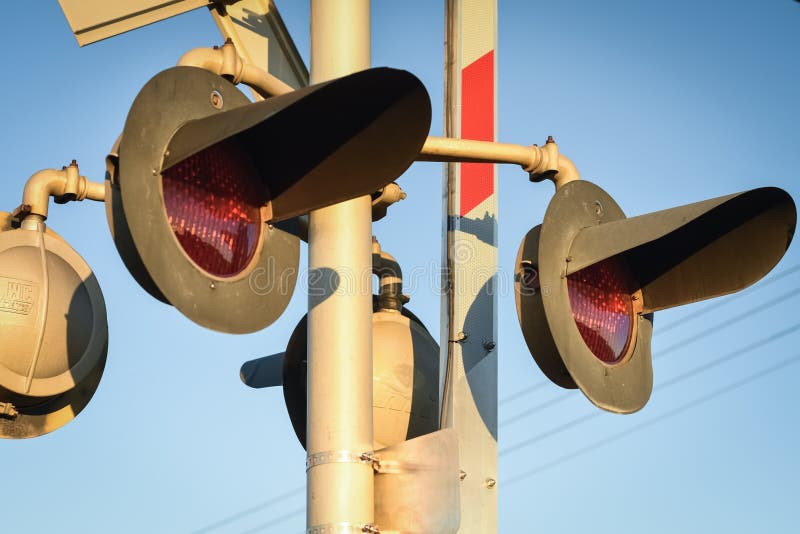 Safety Lights at Train Crossing Stock Image - Image of locomotive ...