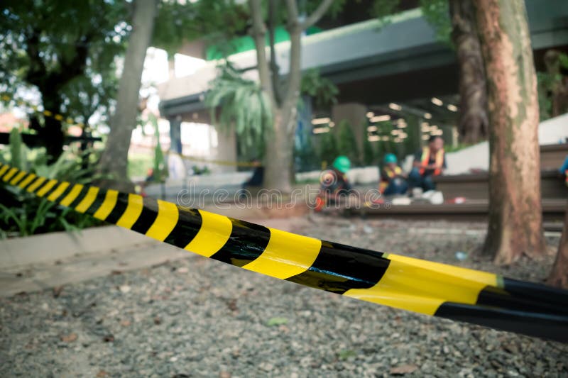Striped Black and Yellow Safety Line Stretched Out Around Building ...