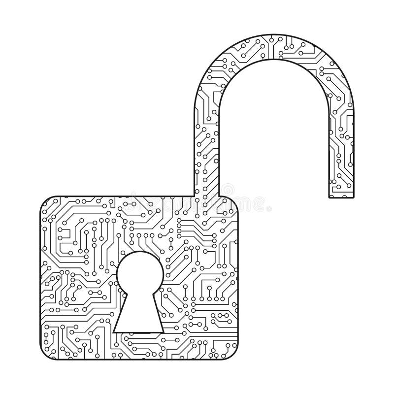 Safety Lock Icon for Protecting Password with Circuit Board Pattern ...