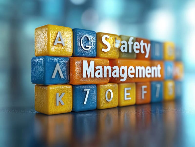 Safety Management 3d text stock illustration. Illustration of blue ...
