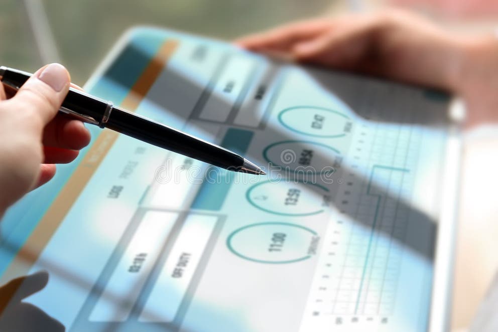 Safety Manager Explaining To Driver How To Use Electronic Logbook. ELD ...