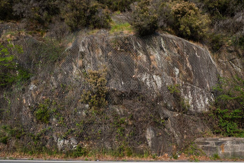 Safety Net for Rockfall on Cliff Stock Image - Image of protective ...