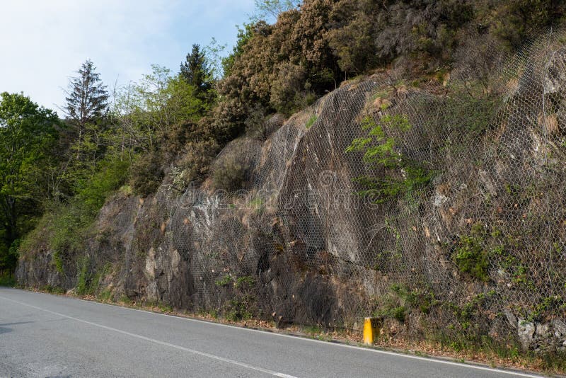 Safety Net for Rockfall on Cliff Stock Image - Image of road, dangerous ...