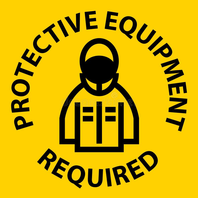 Protective Equipment Required Sign with Safety Helmet and Gas Mask Icon ...