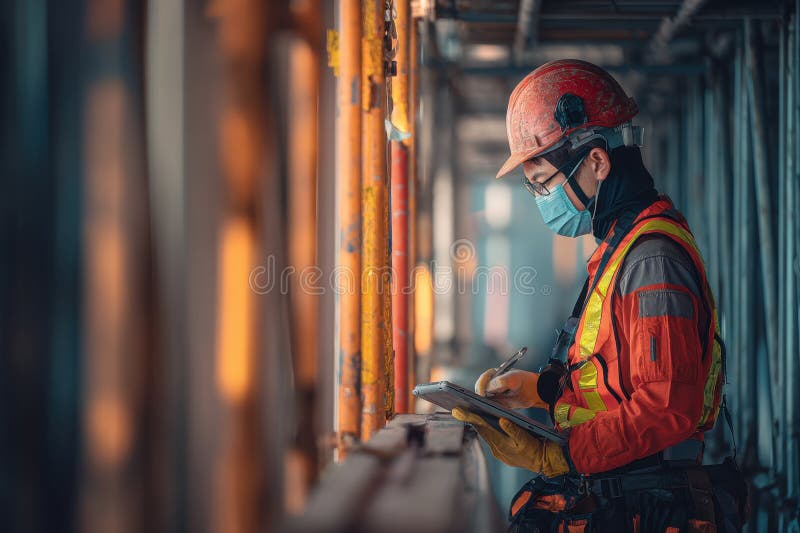 Safety Officer Conducting Inspection in Construction Site with Helmet ...